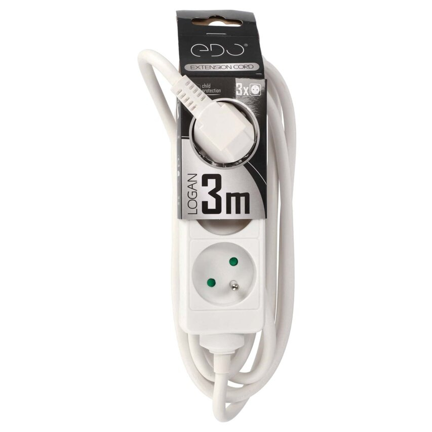 LOGAN White 3-fold portable home extension cord with ground 3m ...