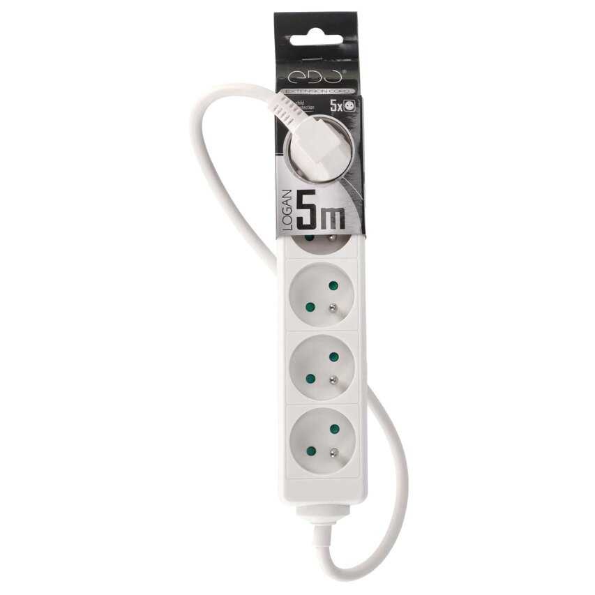 LOGAN White 5-fold portable home extension cord with grounding 5m ...