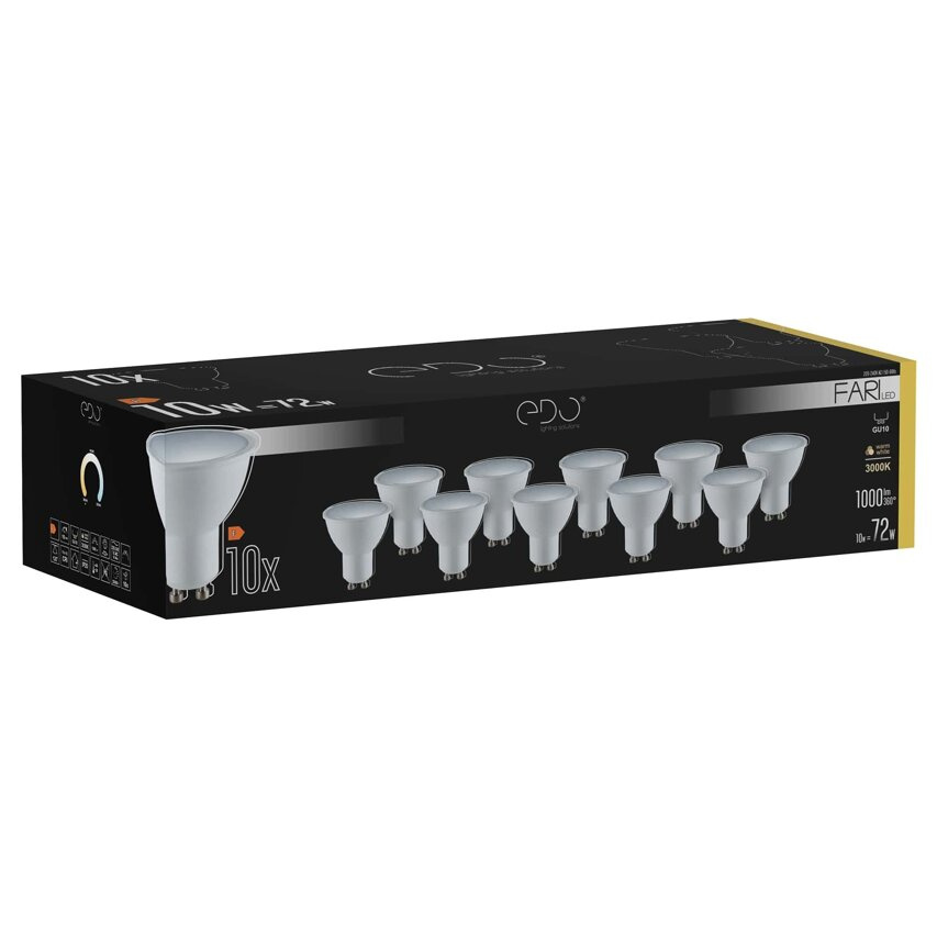 Set of 10x FARI LED GU10 10W 3000K warm WW 1000lm 120st Edo Solutions ...
